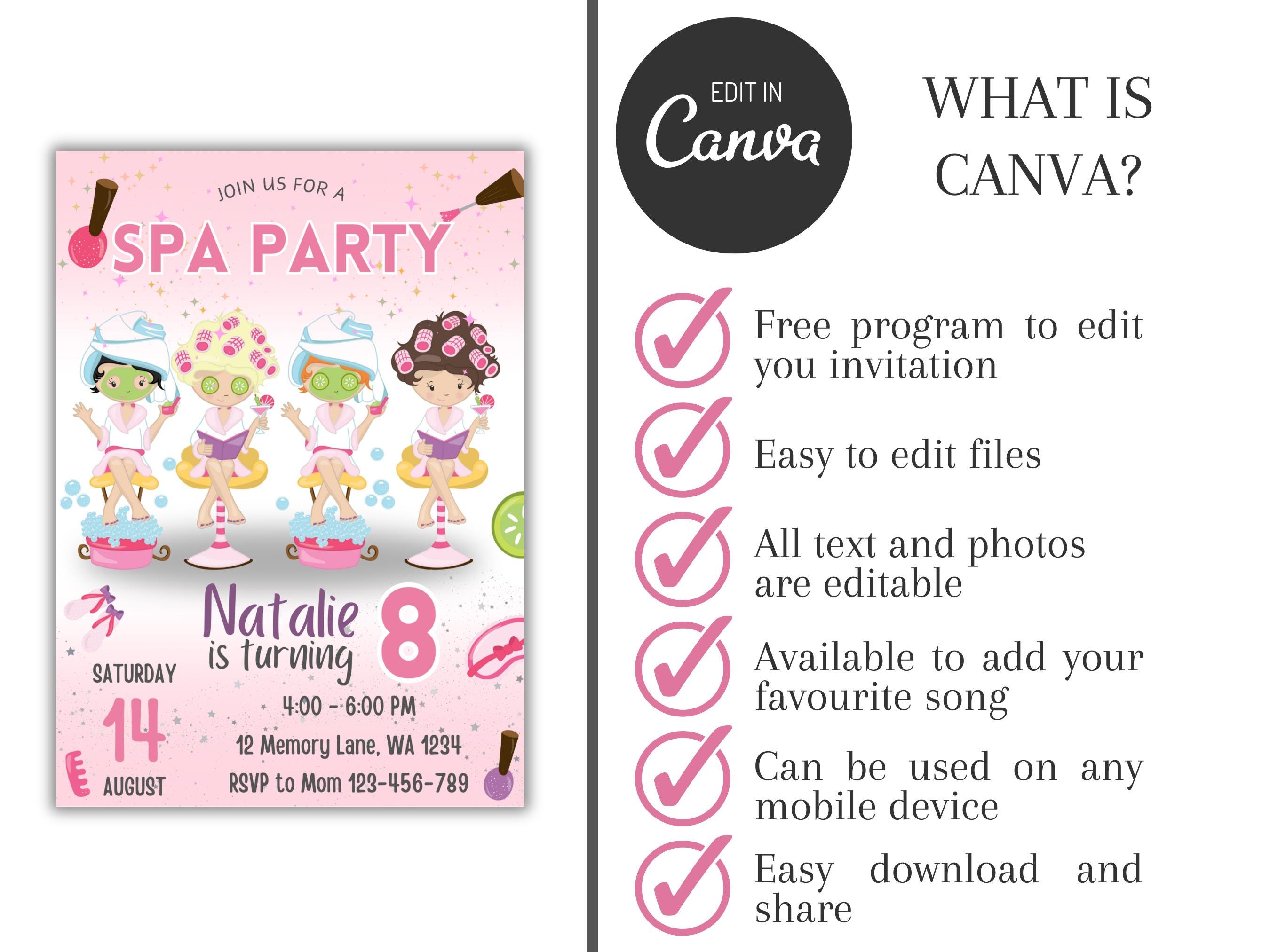 Spa Party Birthday Invitation Spa Party Invitation Birthday Spa ...