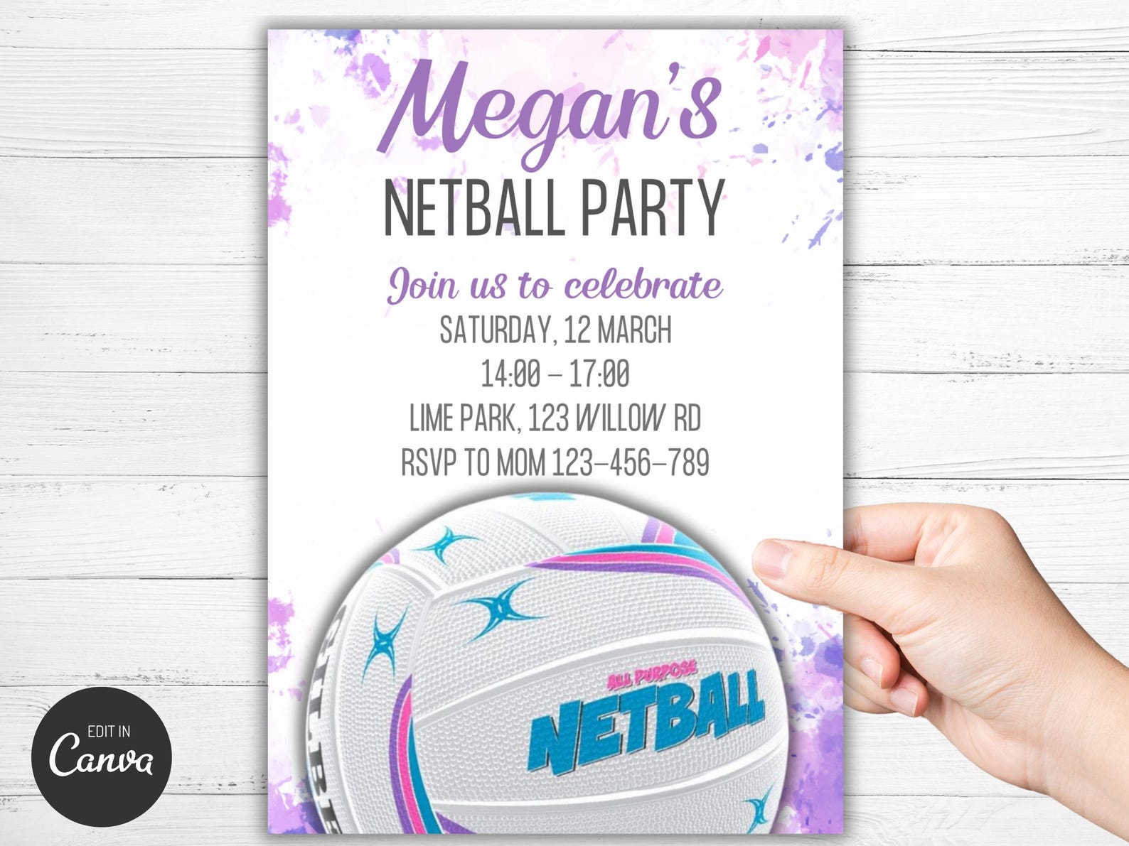 Netball Invitation Netball Birthday Invitation Netball Birthday Party ...