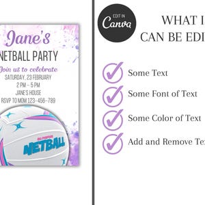 Netball Invitation Netball Birthday Invitation Netball Birthday Party ...