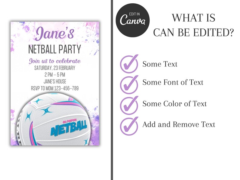 Netball Invitation Netball Birthday Invitation Netball Birthday Party ...