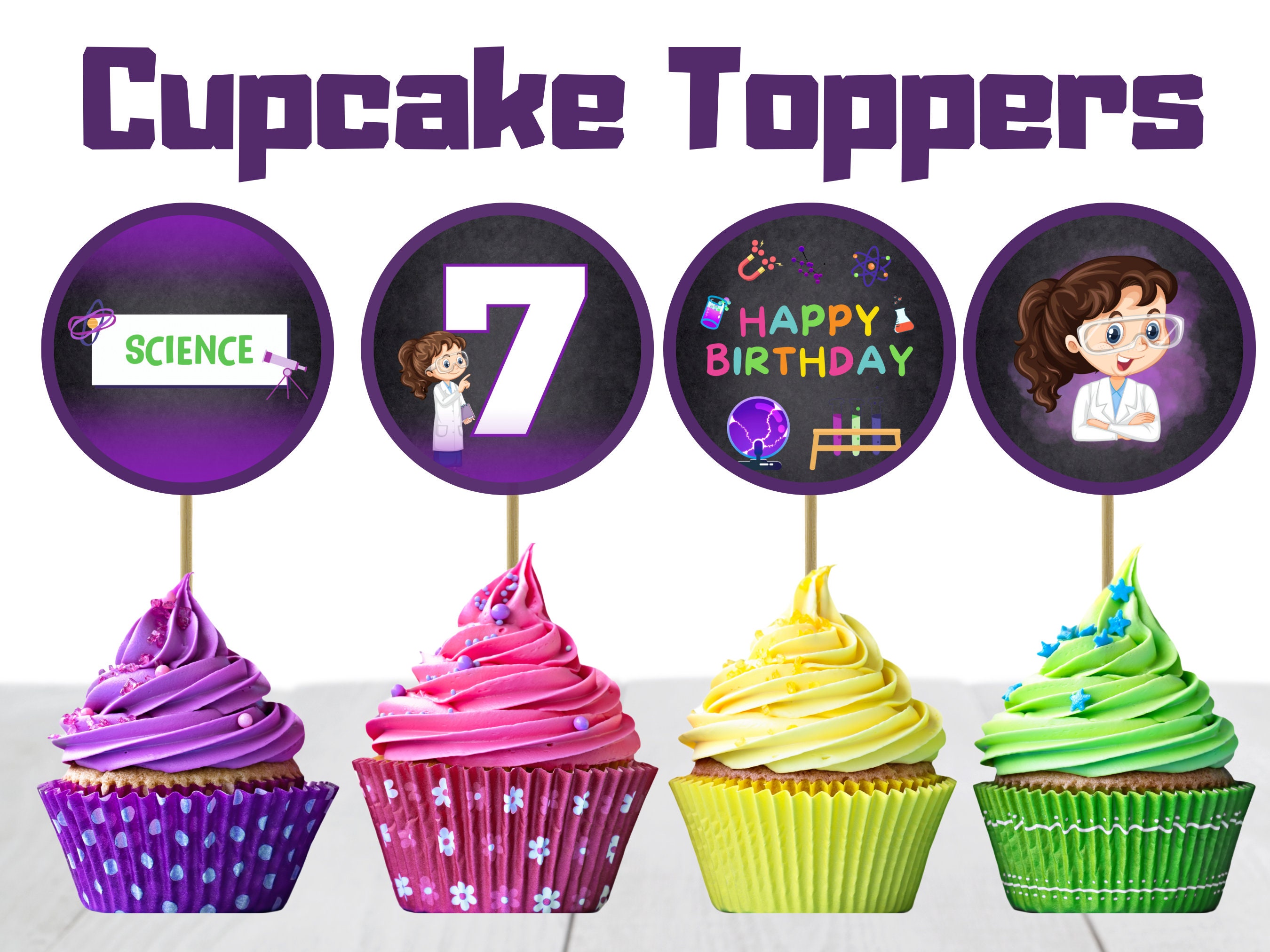 Science Cupcake Toppers Birthday Favors Science Party Cupcakes Science ...