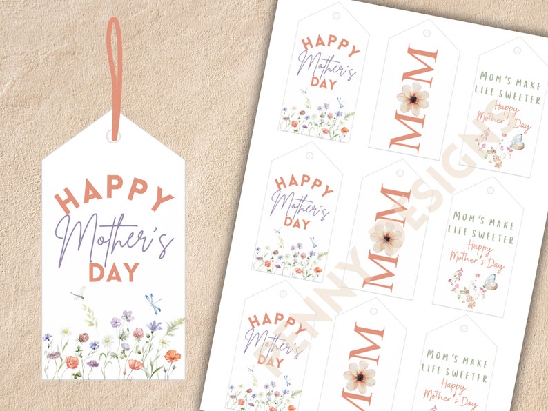 Printable Mother's Day Gift Tags Mother's Day Tags Floral Wildflower ...