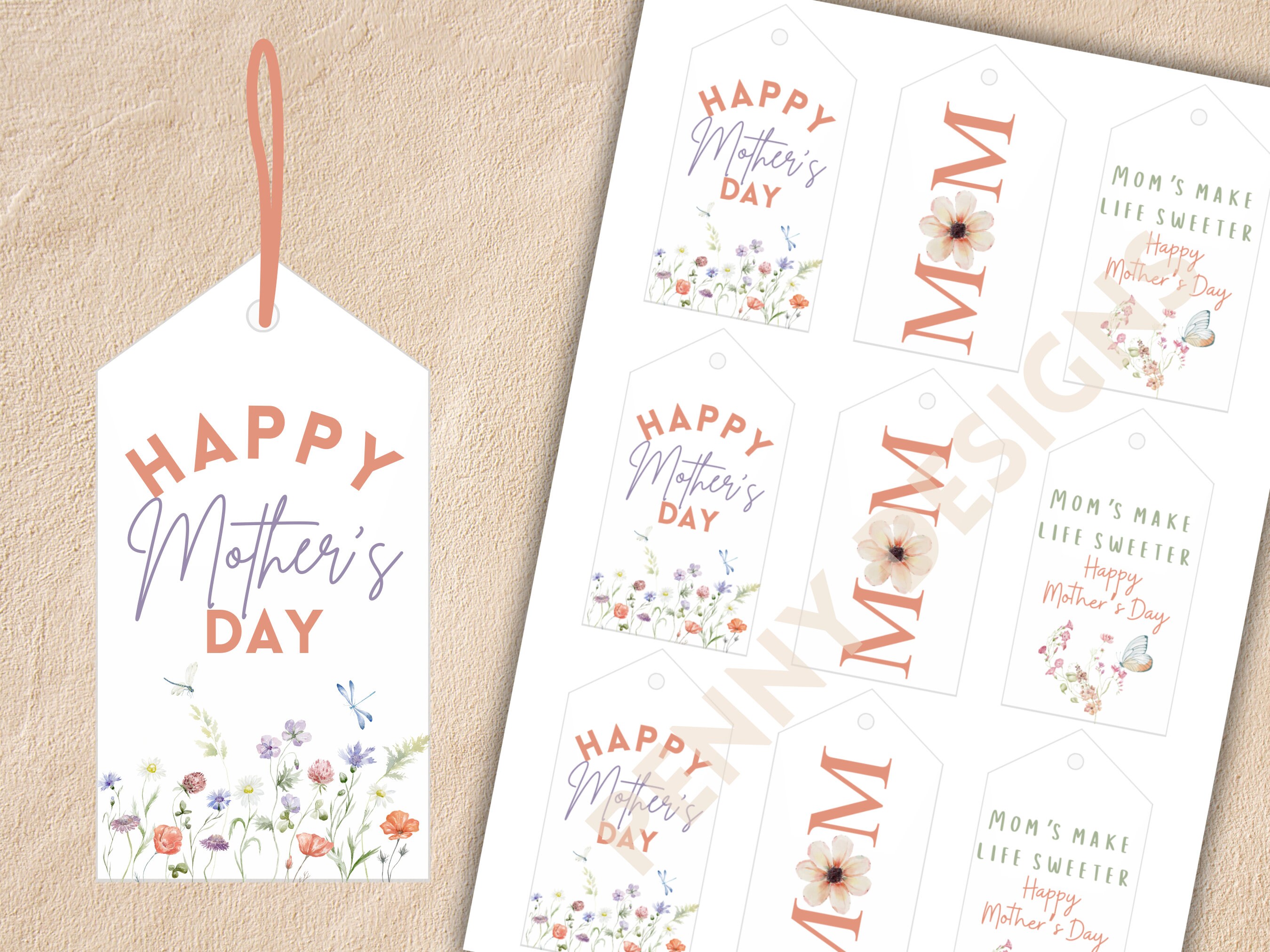 Printable Mother's Day Gift Tags Mother's Day Tags Floral Wildflower ...