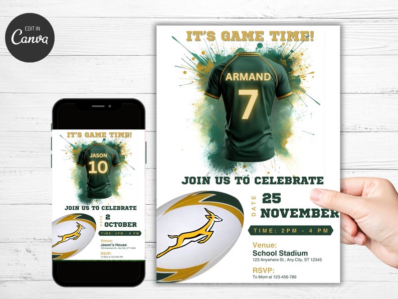 Springboks Rugby Birthday Invitation Editable Rugby Party Invitation - Etsy