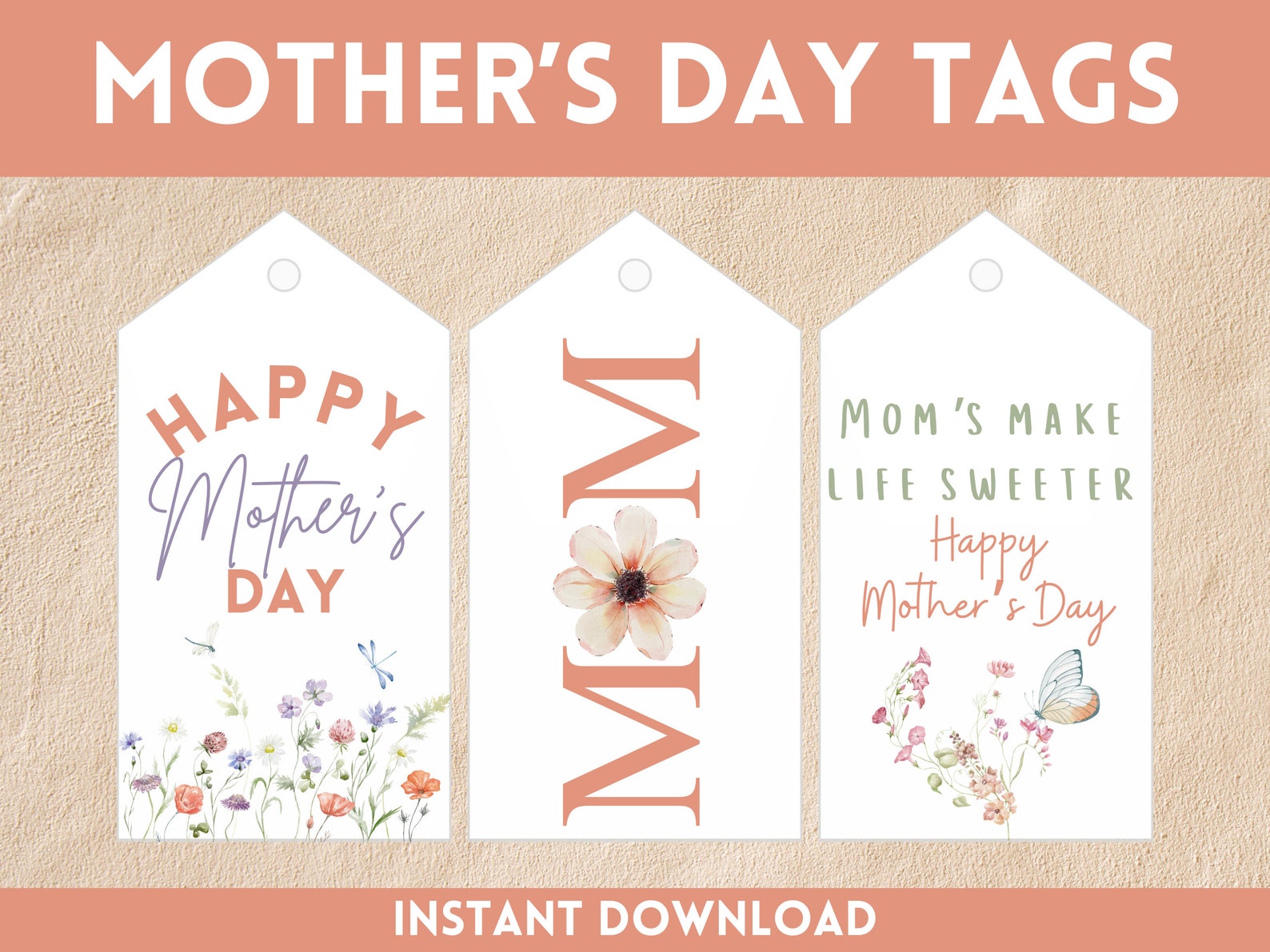 Printable Mother's Day Gift Tags Mother's Day Tags Floral Wildflower ...