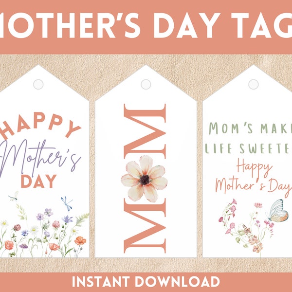 Printable Mother's Day Gift Tags Mother's Day Tags Floral Wildflower ...