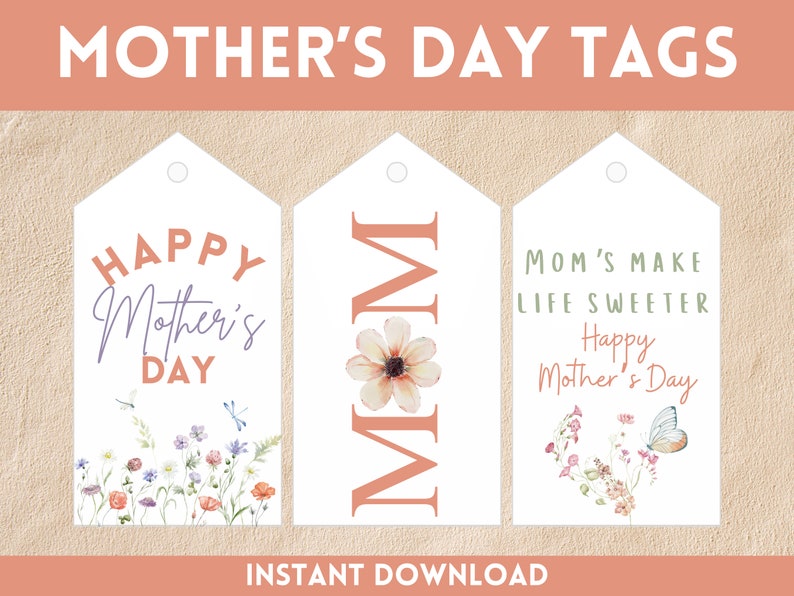 Printable Mother's Day Gift Tags Mother's Day Tags Floral Wildflower ...