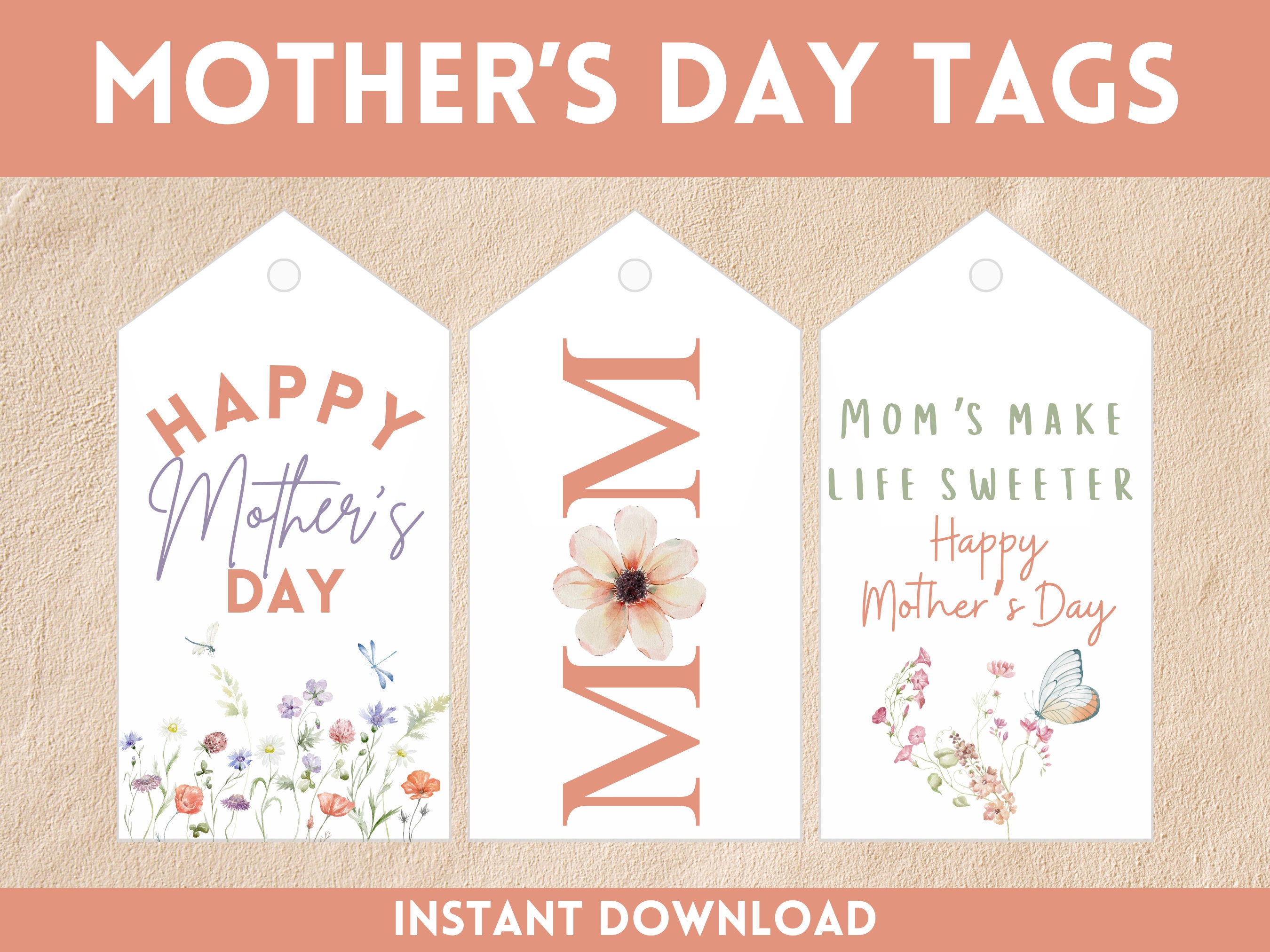 Printable Mother's Day Gift Tags Mother's Day Tags Floral Wildflower ...