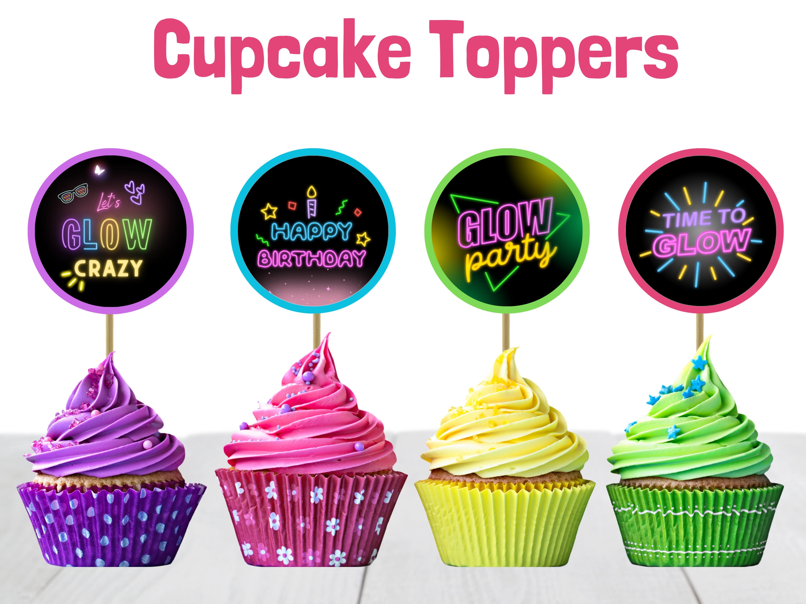Glow Cupcake Toppers Birthday Favors Glow in the Dark Party Cupcakes ...