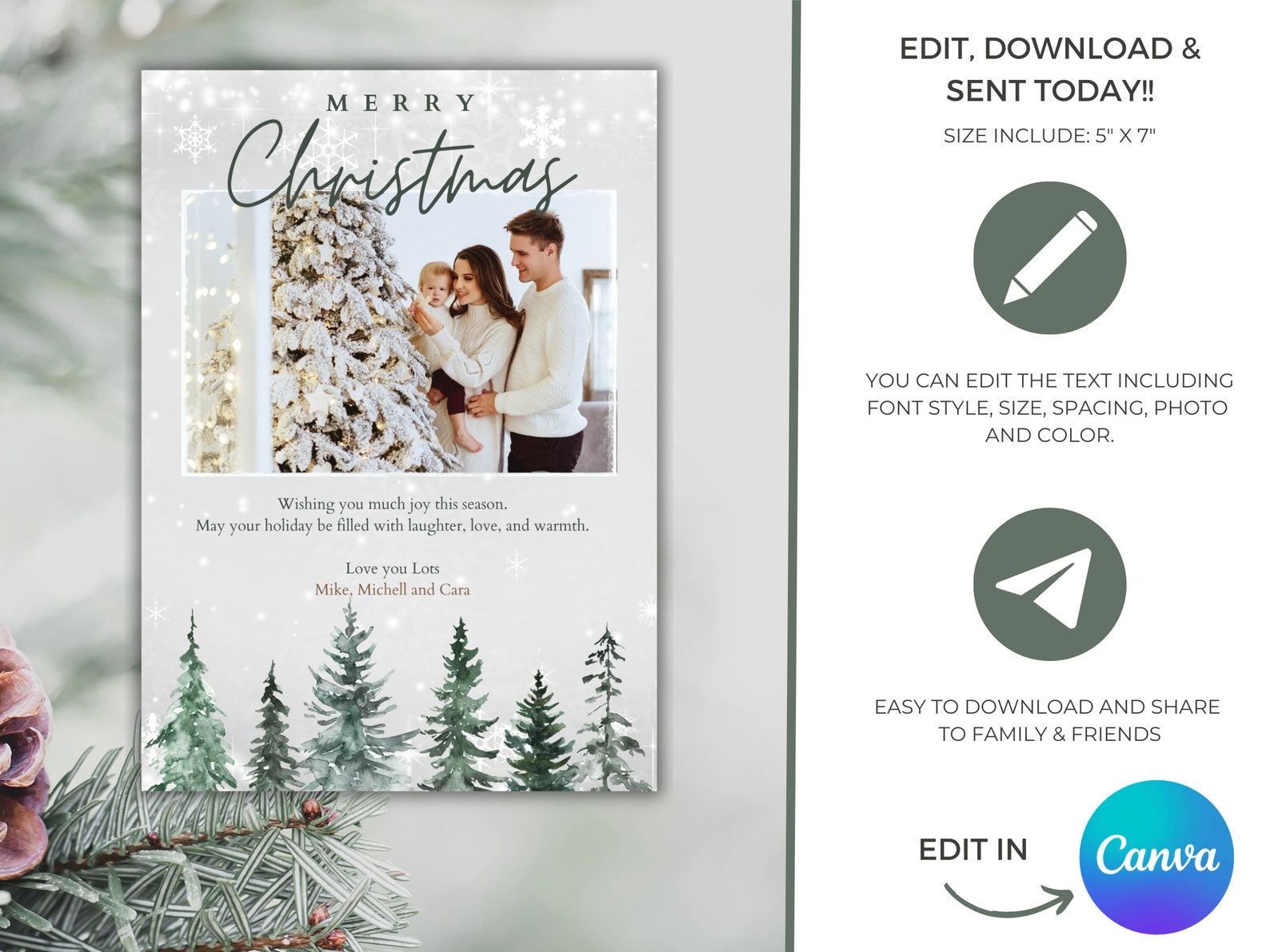 Editable Christmas Card Christmas Family Card Printable Christmas Card ...