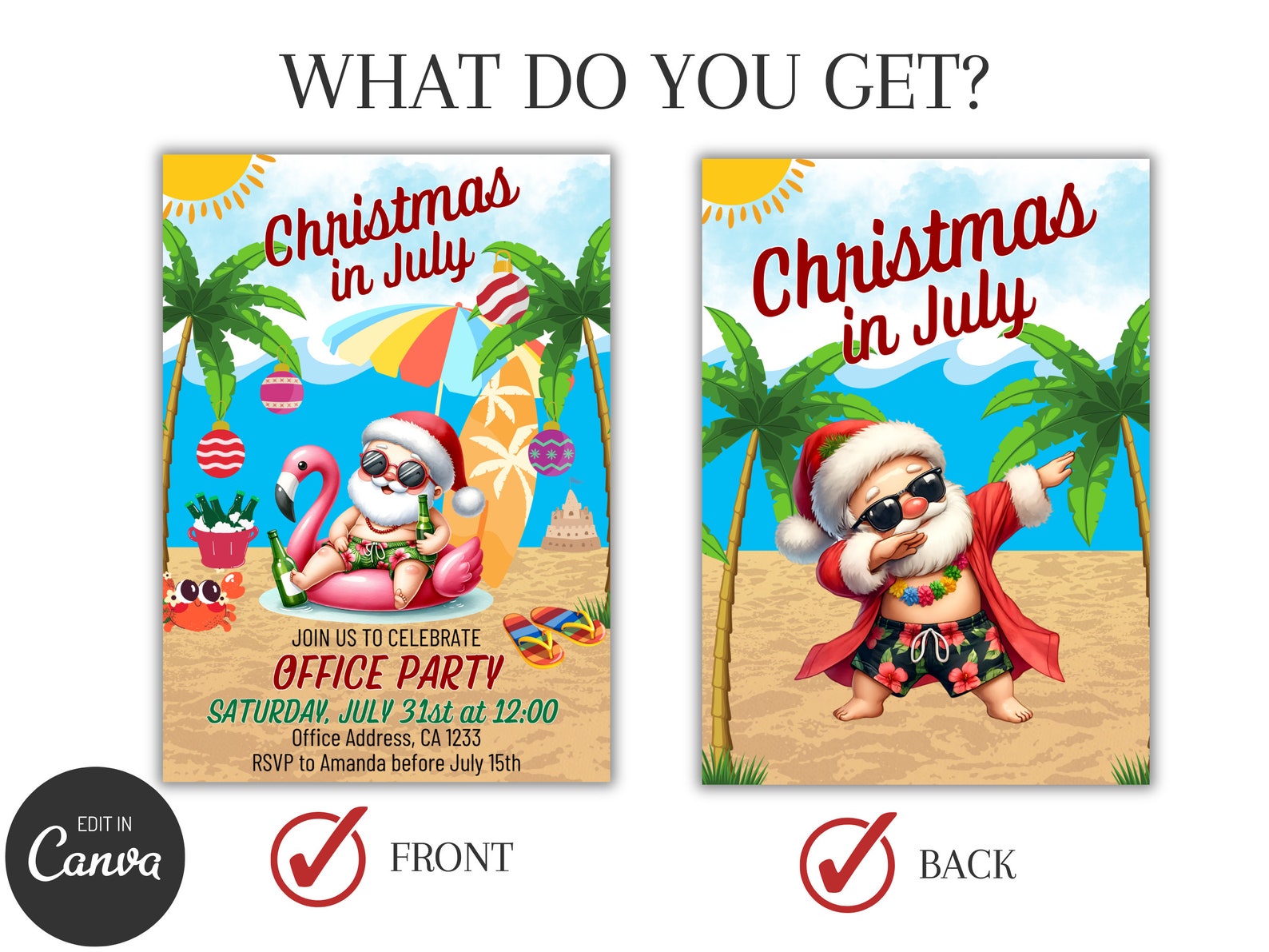 Christmas in July Party Invitation: Editable Birthday Invite (5x7 Inch ...