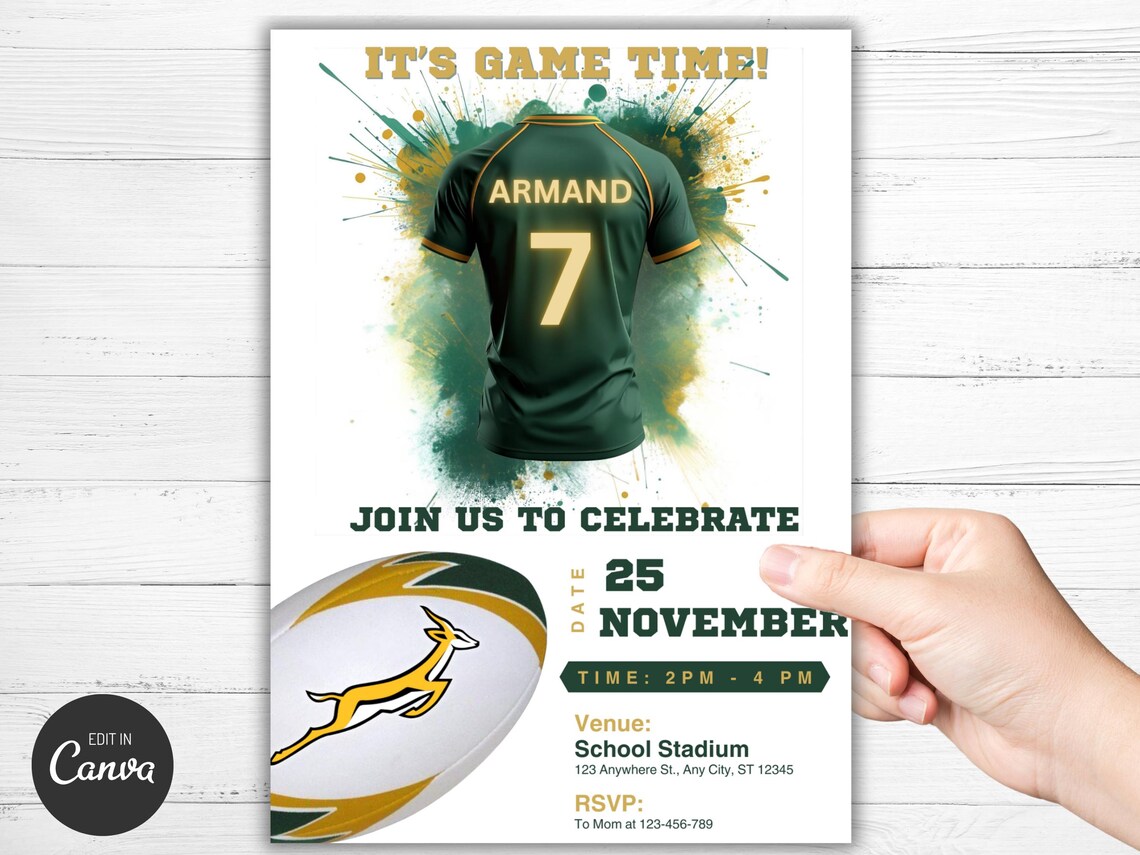 Springboks Rugby Birthday Invitation Editable Rugby Party Invitation - Etsy