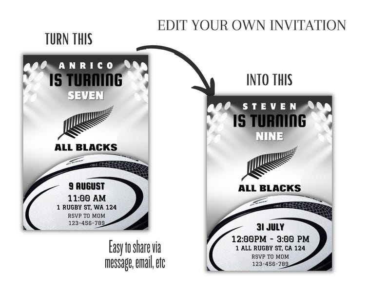 All Blacks Rugby Birthday Invitation for Boys - Etsy