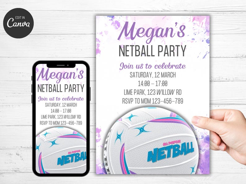 Netball Invitation Netball Birthday Invitation Netball Birthday Party ...