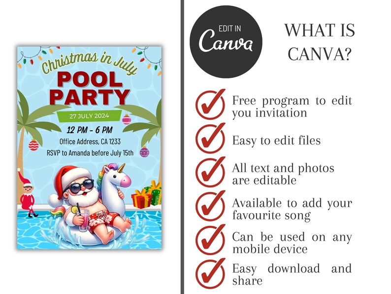 Christmas in July Pool Party Invitation (editable) - Etsy