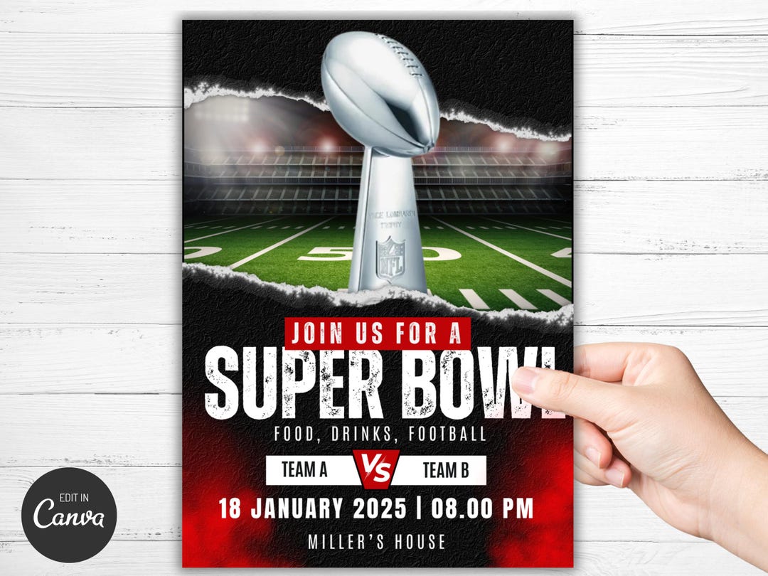 Super Bowl Party Invitation Super Bowl Invite Watch Party Super Bowl ...