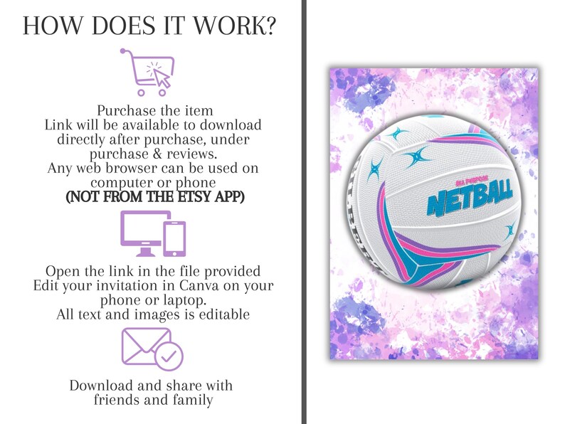 Netball Invitation Netball Birthday Invitation Netball Birthday Party ...