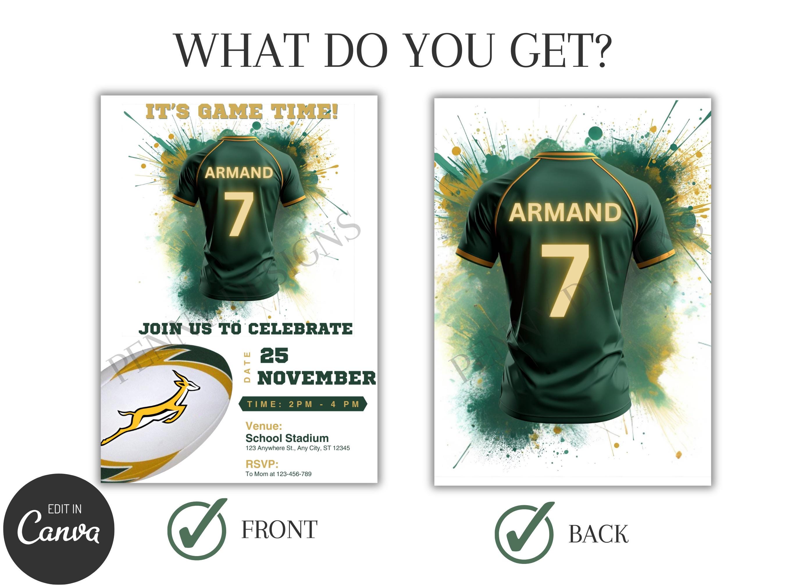 Springboks Rugby Birthday Invitation Editable Rugby Party Invitation - Etsy