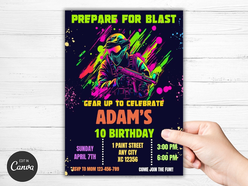Paintball Birthday Invitation Paintball Invitation Birthday Invite for ...