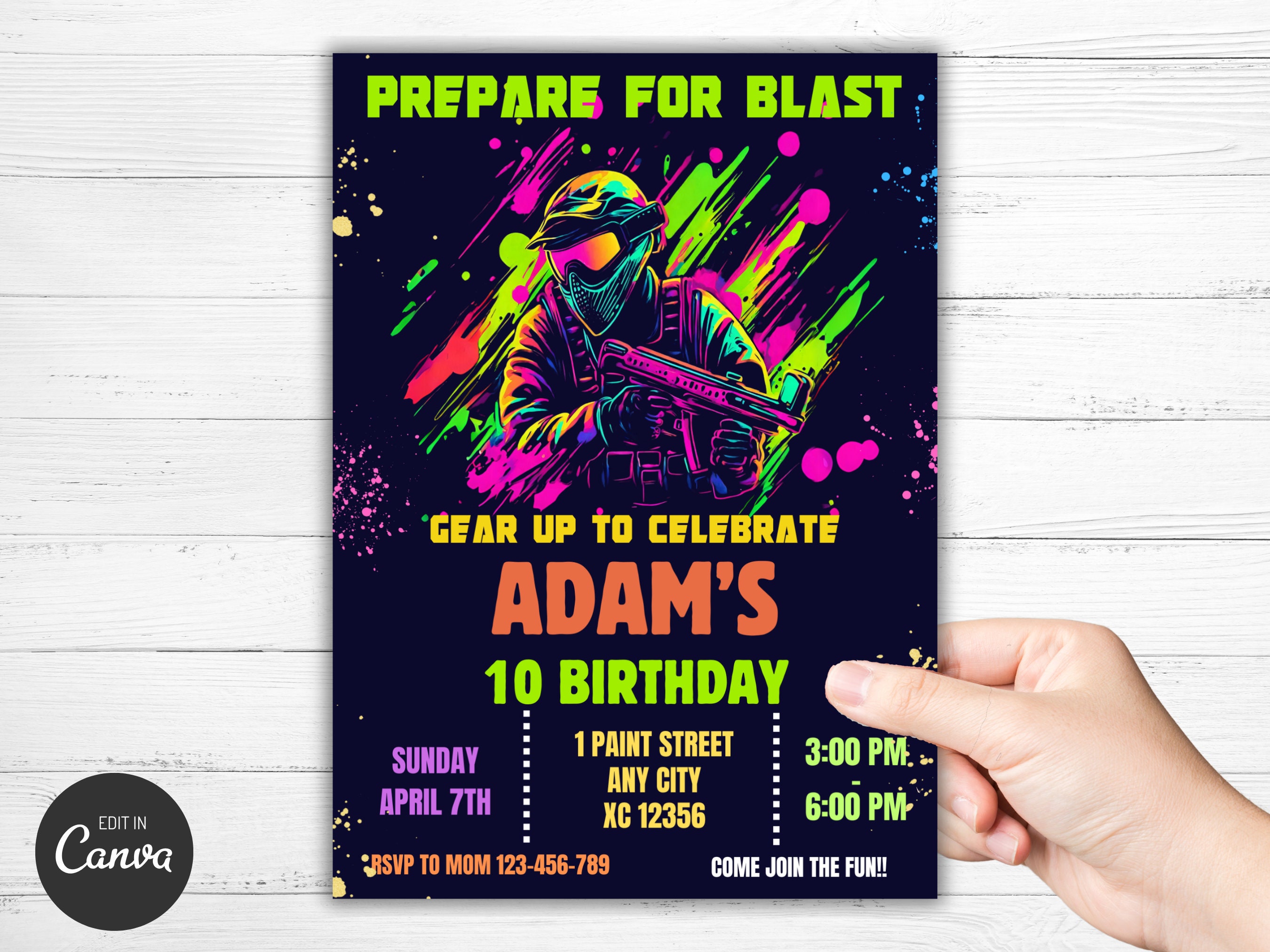 Paintball Birthday Invitation Paintball Invitation Birthday Invite for ...