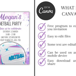 Netball Invitation Netball Birthday Invitation Netball Birthday Party ...