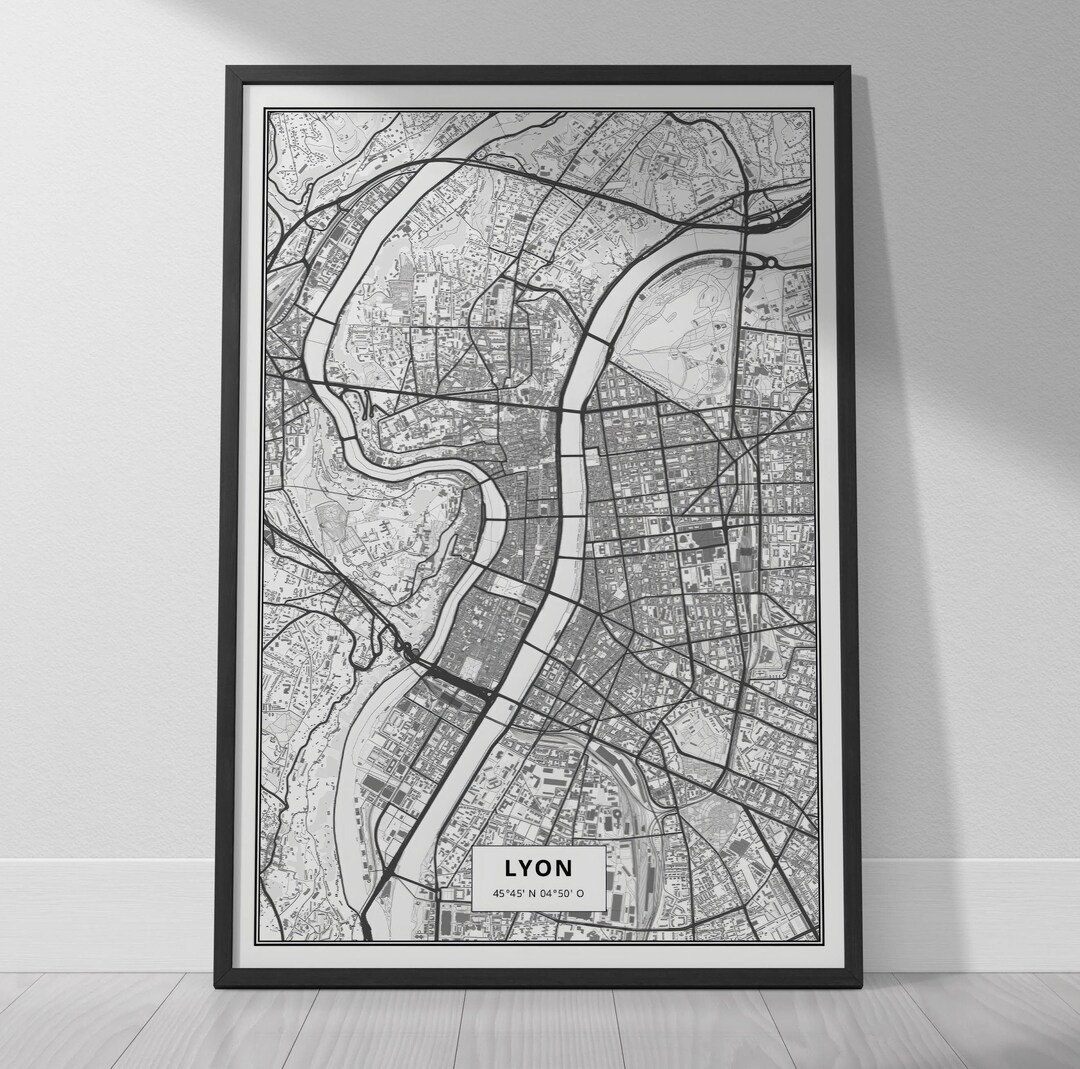 Cartel de papel físico del mapa de LYON, arte de pared del cartel ...
