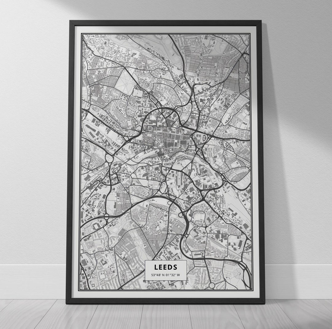 Cartel de papel físico del mapa de LEEDS, arte de pared del cartel ...