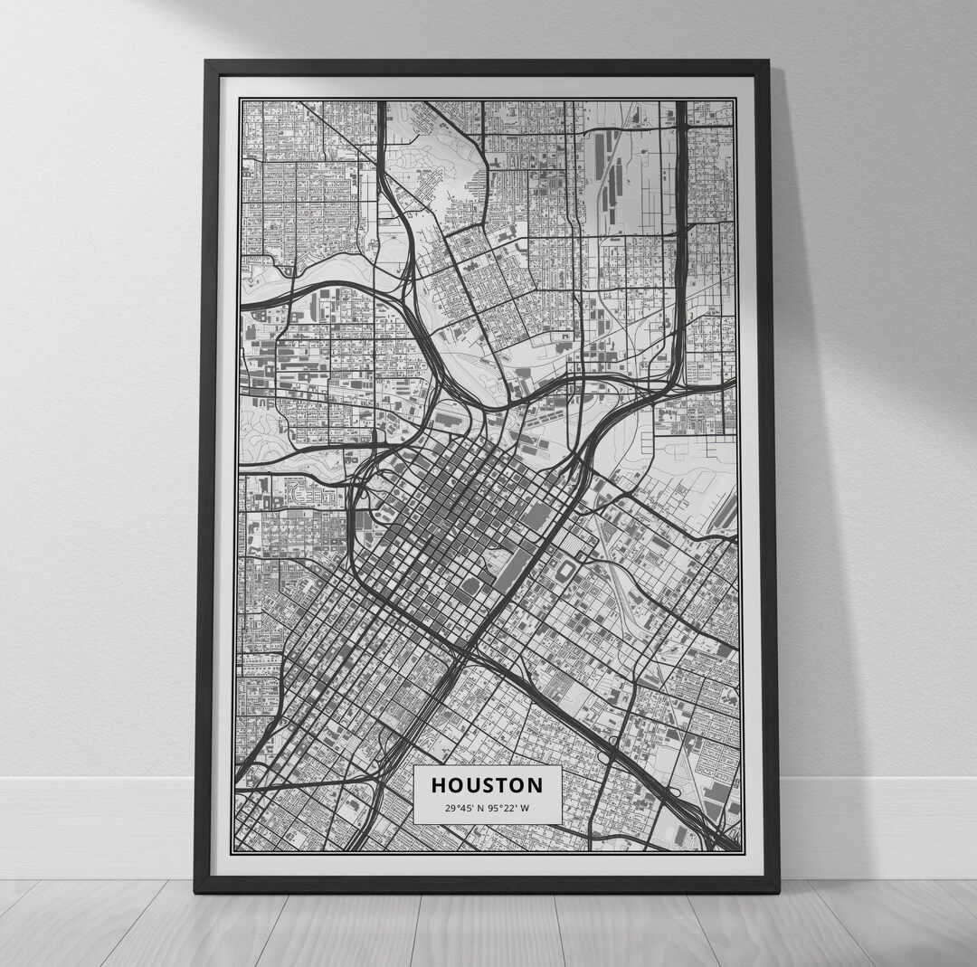 HOUSTON Map Physical Paper Poster, Premium Houston City Poster Wall Art ...