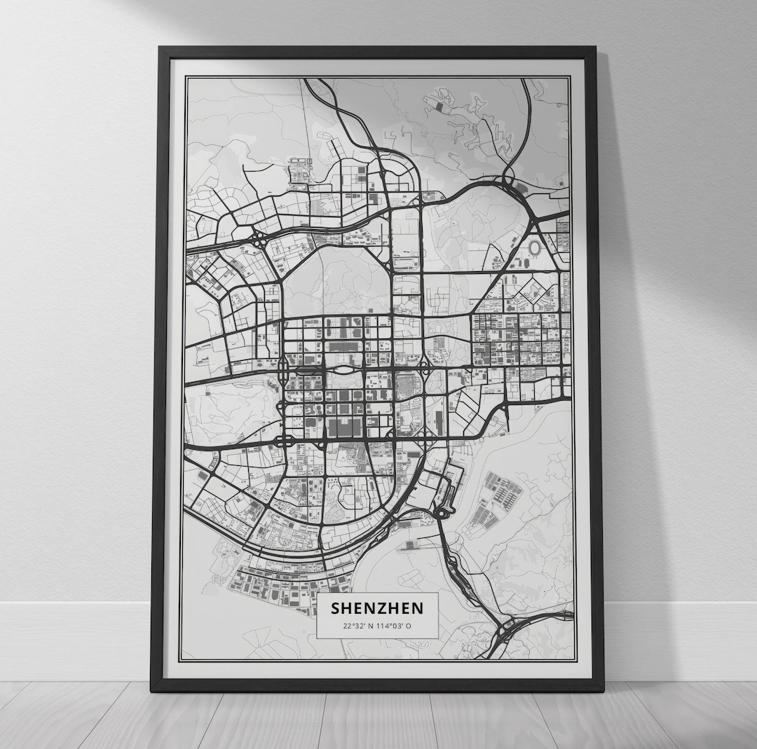 SHENZHEN Map Physical Paper Poster, Premium Shenzhen City Poster Wall ...