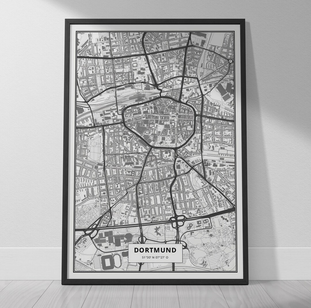 DORTMUND Map Physical Paper Poster, Premium Dortmund City Poster Wall ...