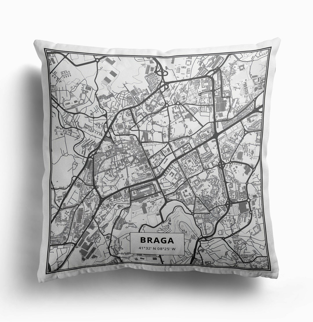 BRAGA Map Print Pillow Premium Fabric Braga City Pillow Map - Etsy