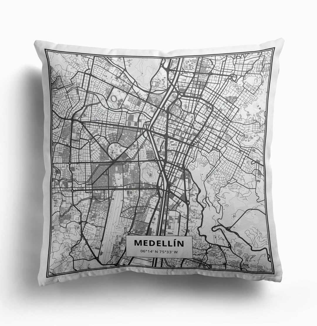 MEDELLIN Map Print Pillow, Premium Fabric Medellin City Pillow, Map of ...