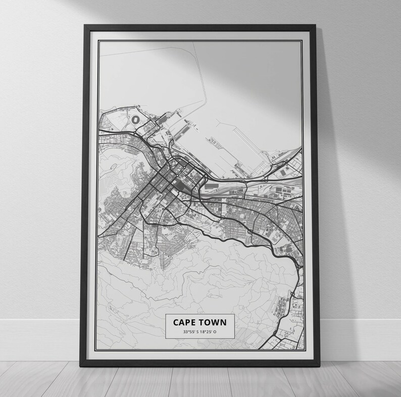 CAPE TOWN Map Physical Paper Poster, Premium Cape Town City Poster Wall ...