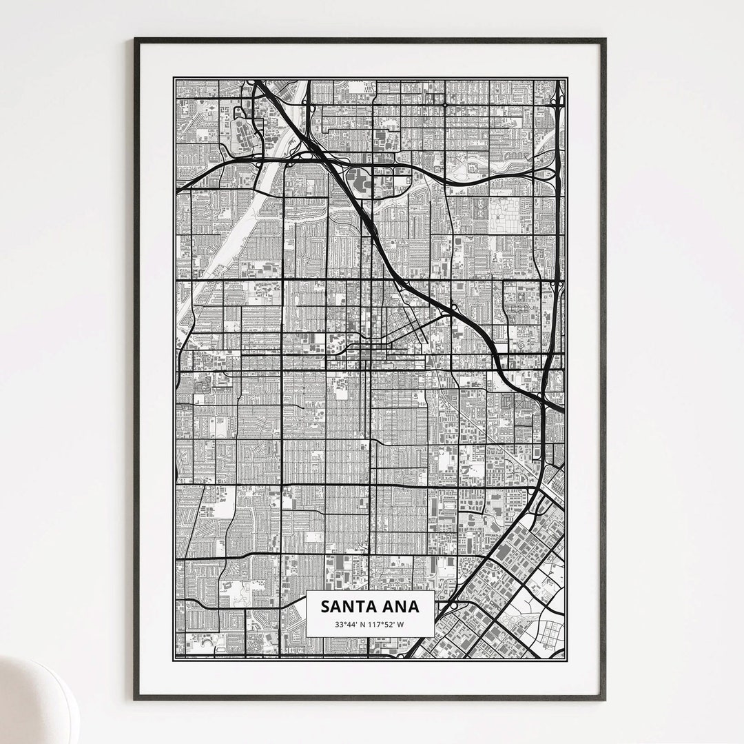 Cartel de papel físico del mapa de SANTA ANA, arte de pared del cartel ...