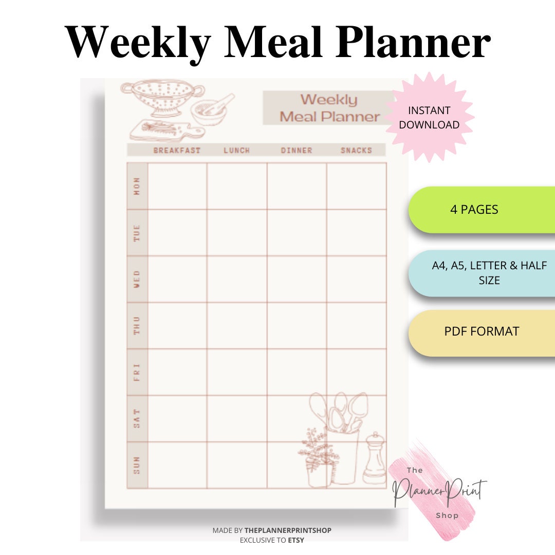 Weekly Meal Printable Planner, to Do List, Schedule, Planner Journal ...
