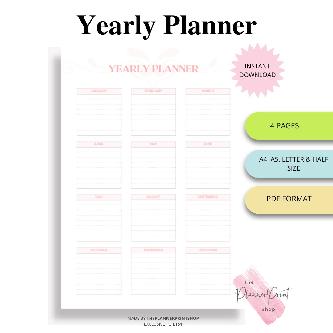 Pink Yearly Printable Planner, to Do List, Schedule, Planner Planner ...