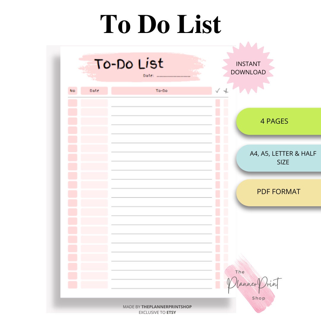 Soft Pink to Do List Printable Planner, to Do List, Schedule, Planner ...