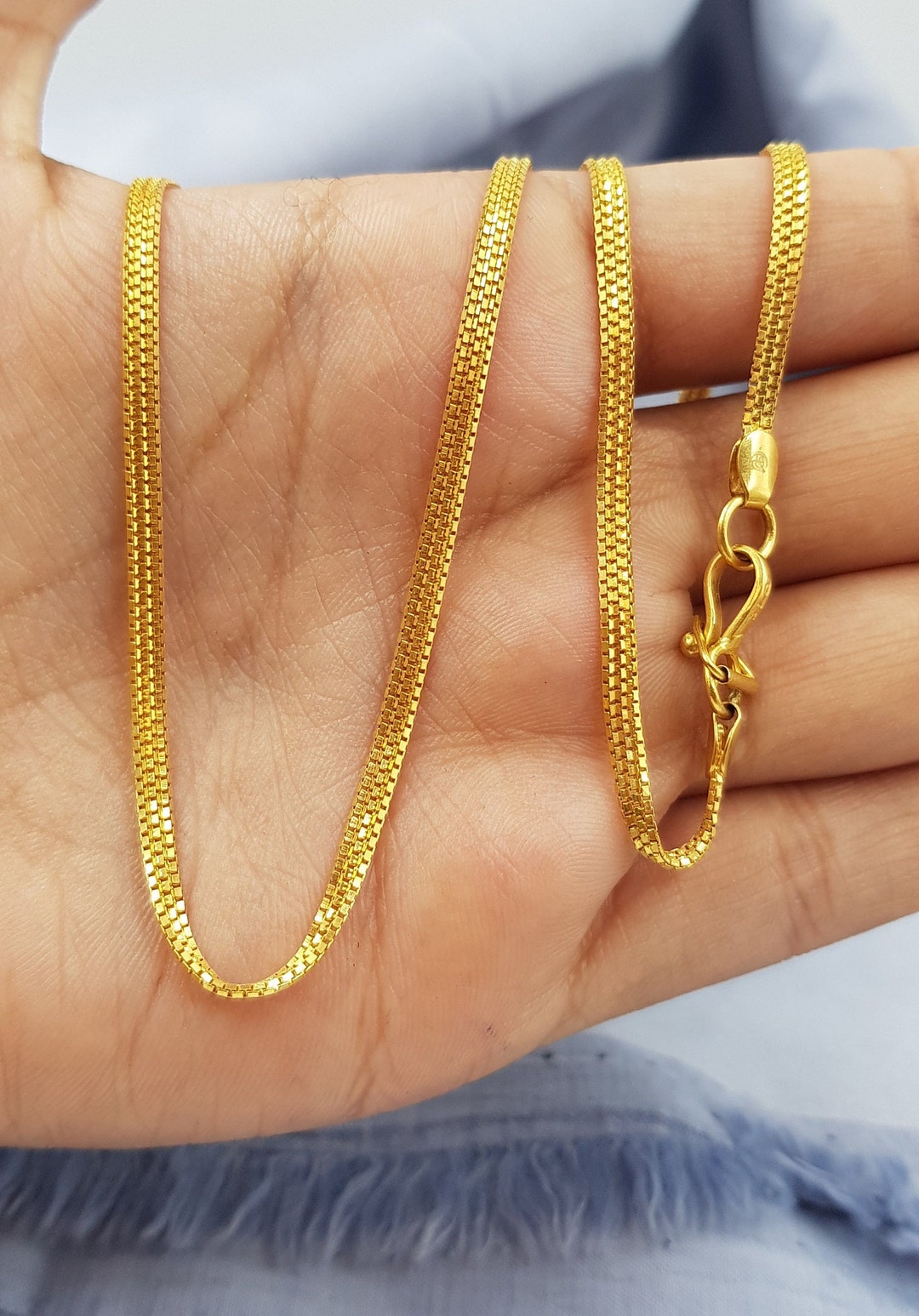 22K BIS Gold Chain Hallmark Real Plain Gold Dainty Unisex Snake Chain ...
