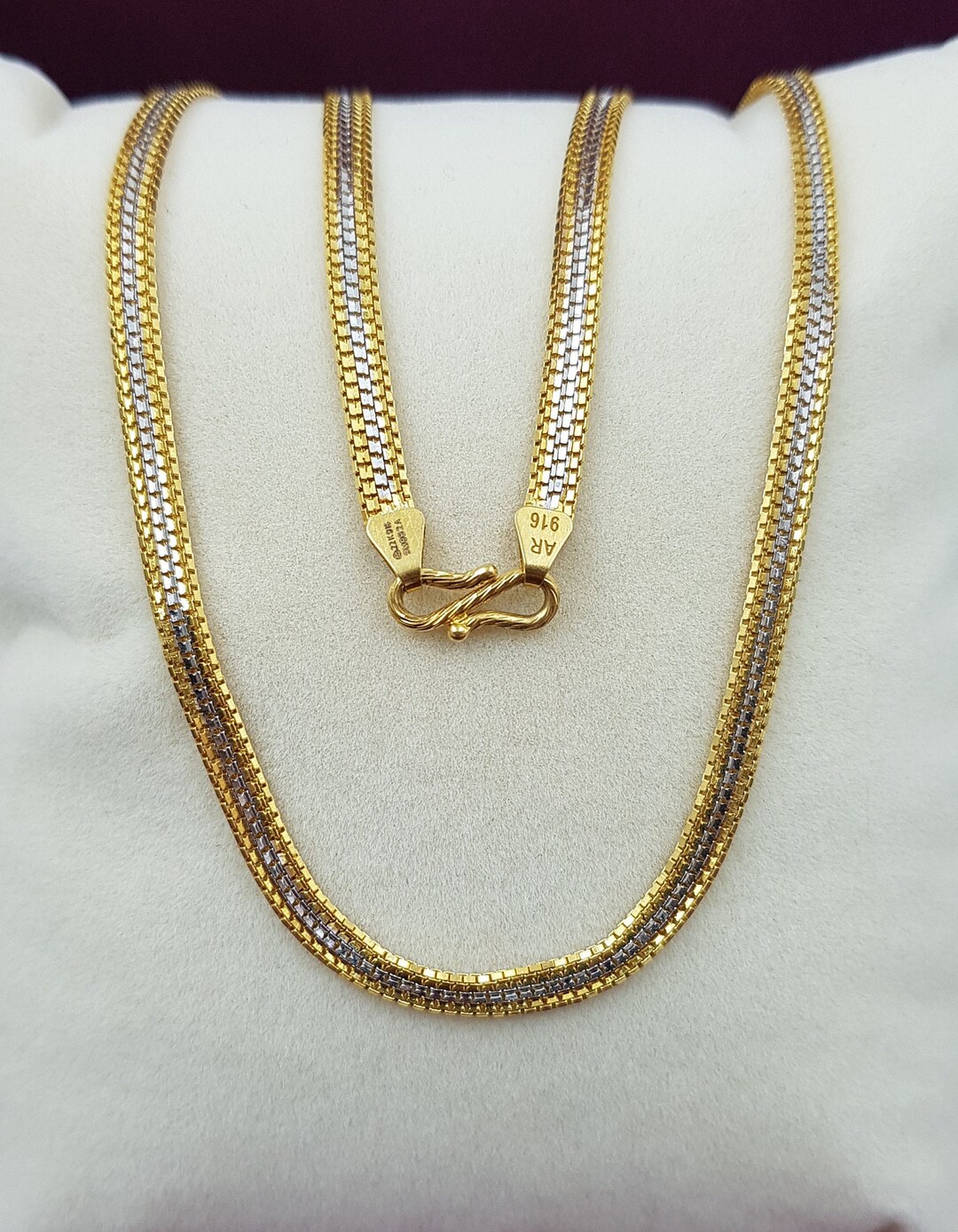 Herringbone Chain Necklace 22K Gold Flat Chain Necklace With Radium ...
