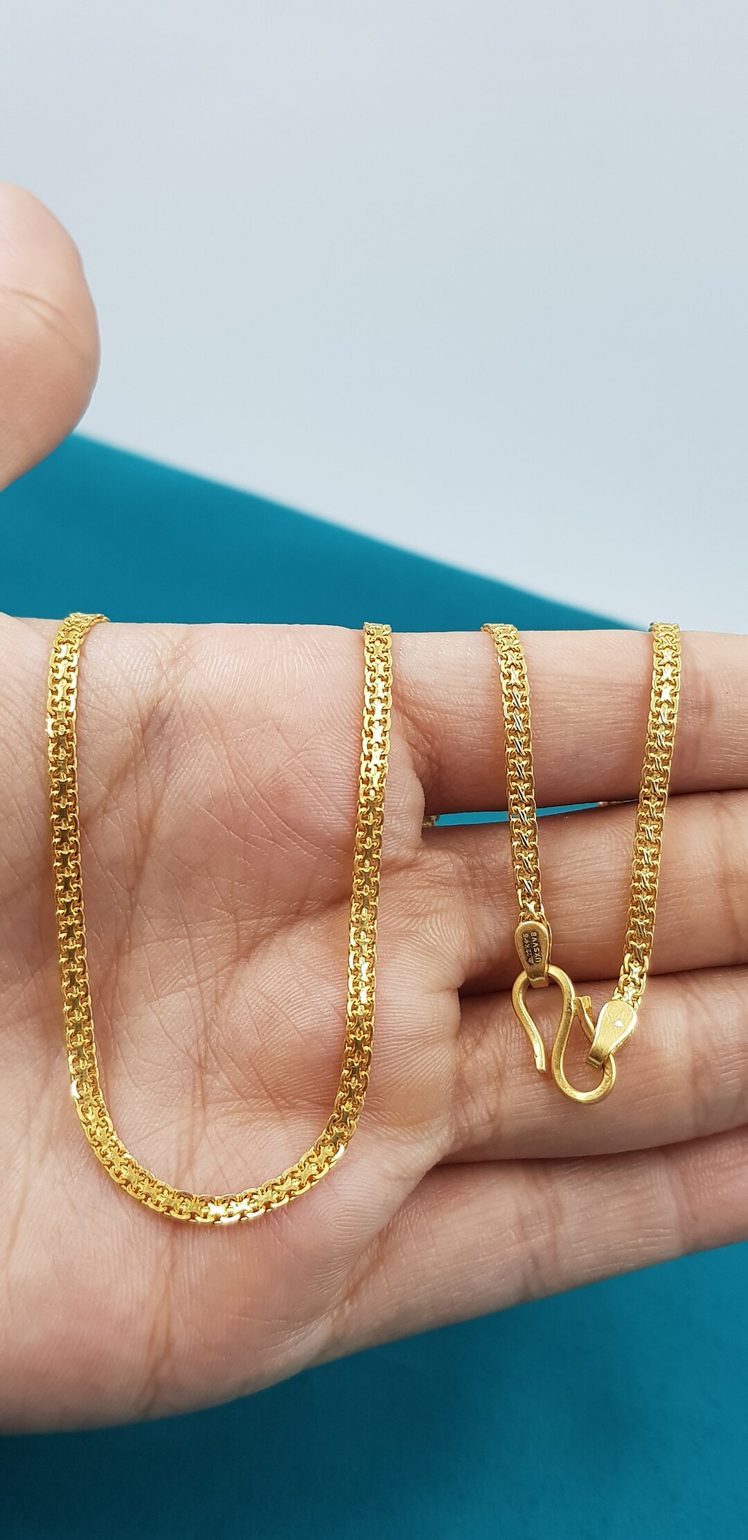 22K Chain Neckless Flat Design Style Plain Yellow Gold Unisex Chain ...