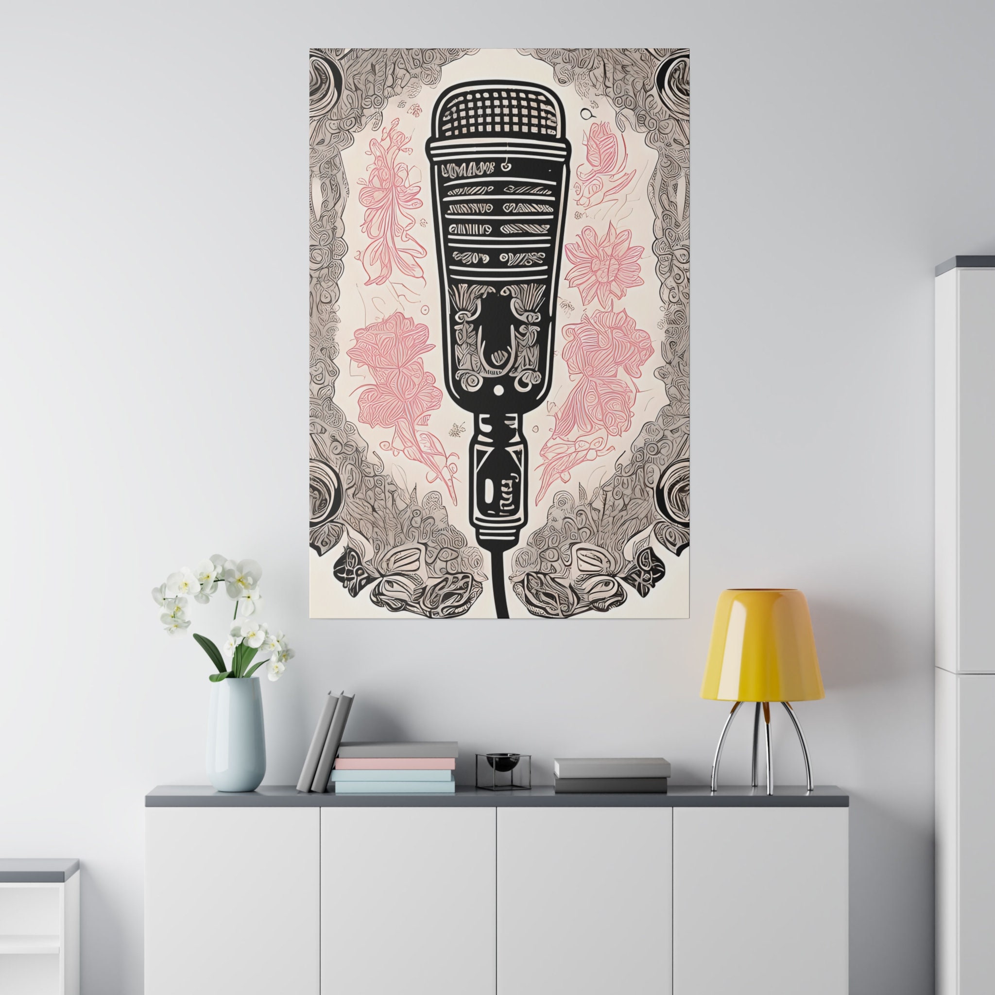 Microphone Canvas Wall Art Singer Song Writer Vibes Vintage Audio ...