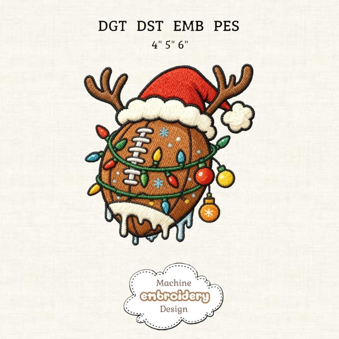 Christmas Football Reindeer Embroidery Design, Christmas Football ...