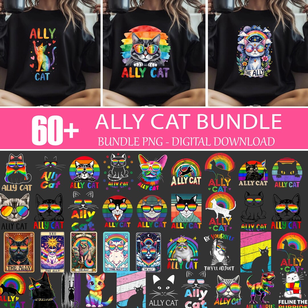 Ally Cat PNG Bundle LGBTQ Pride Sublimation Designs 60+ Digital ...