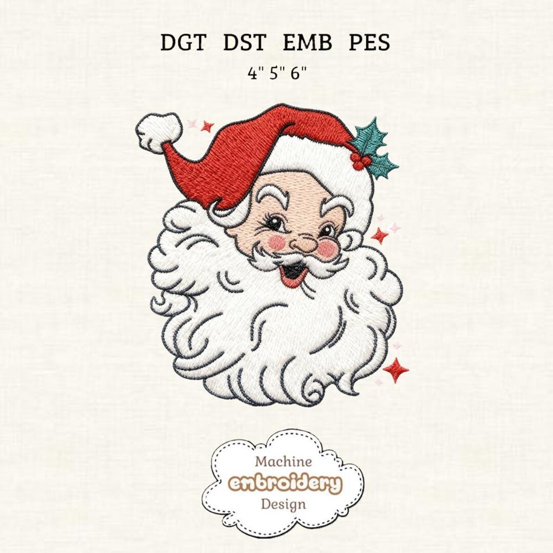 Santa Face Embroidery, Vintage Santa Face Embroidery, Santa Face ...