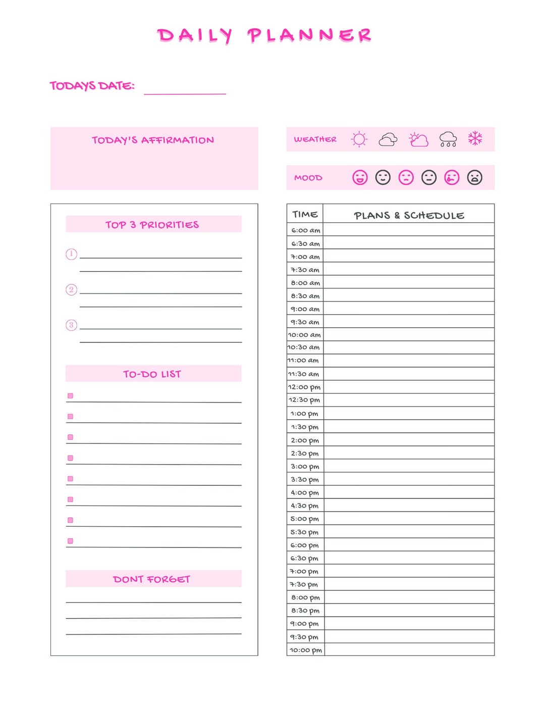 Daily Downloadable Planner, to Do List, Daily Planner Printable ...