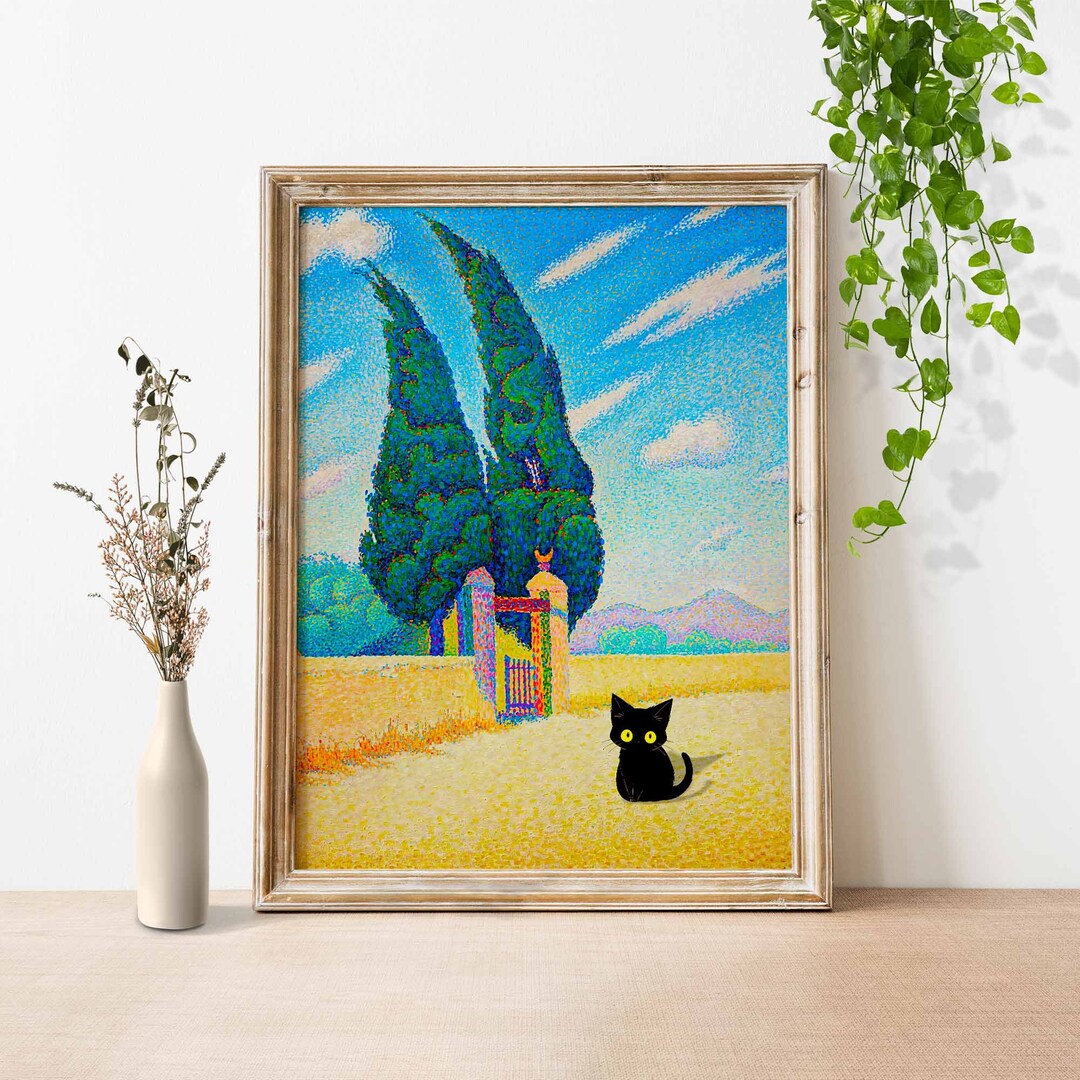 Black Cat Poster Pointillism Painting Paul Signac Cute - Etsy UK