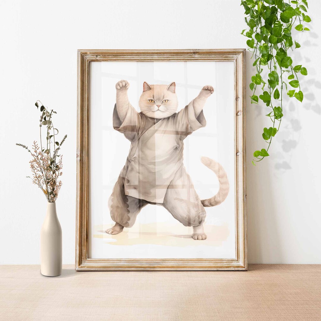 Tai Chi Cat PRINT in Watercolor Style, Minimalist Illustration, Kitten ...