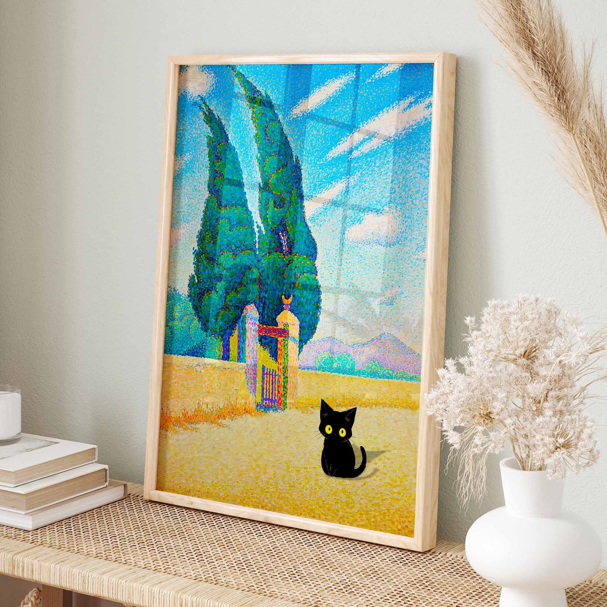 Black Cat Poster Pointillism Painting Paul Signac Cute - Etsy