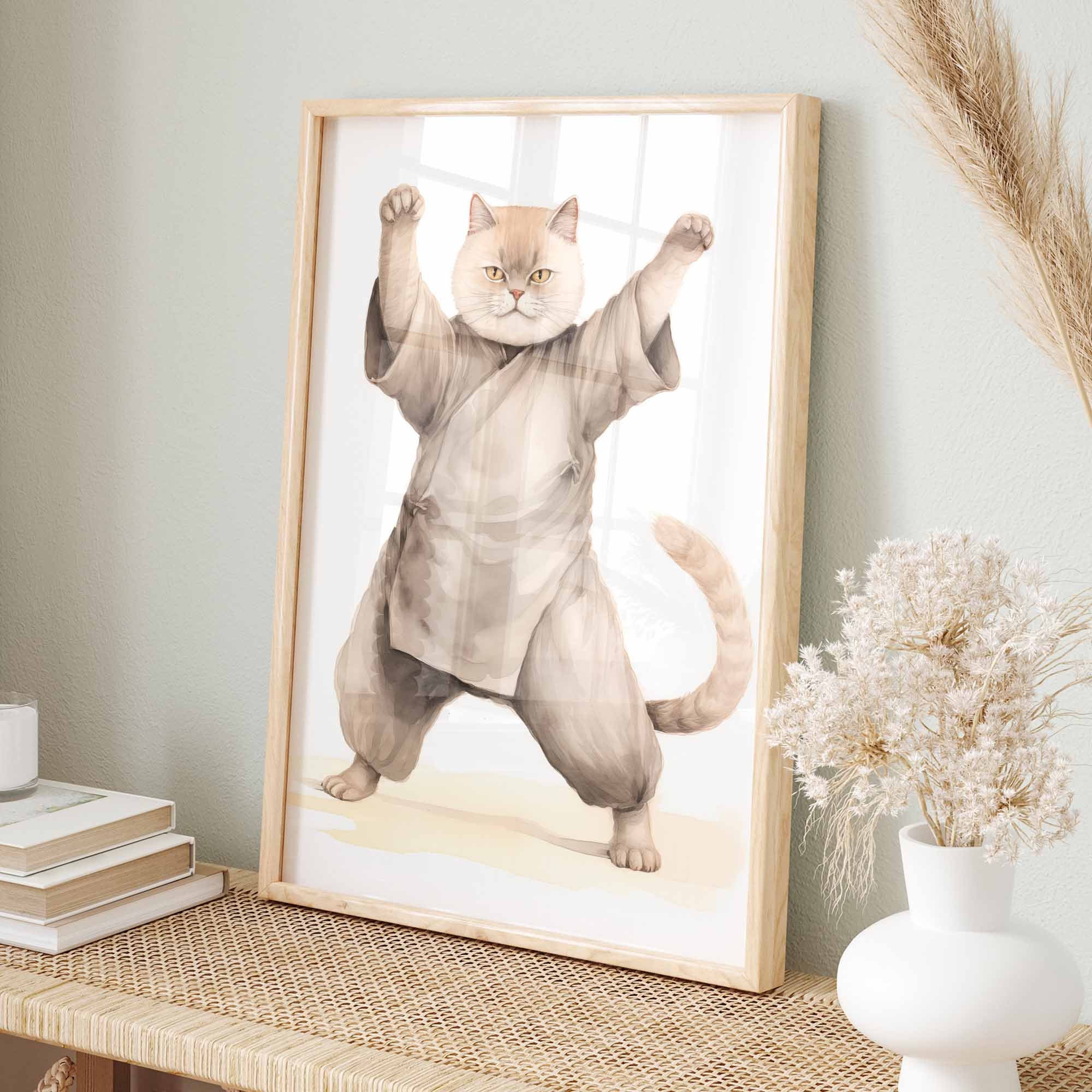 Tai Chi Cat PRINT in Watercolor Style, Minimalist Illustration, Kitten ...