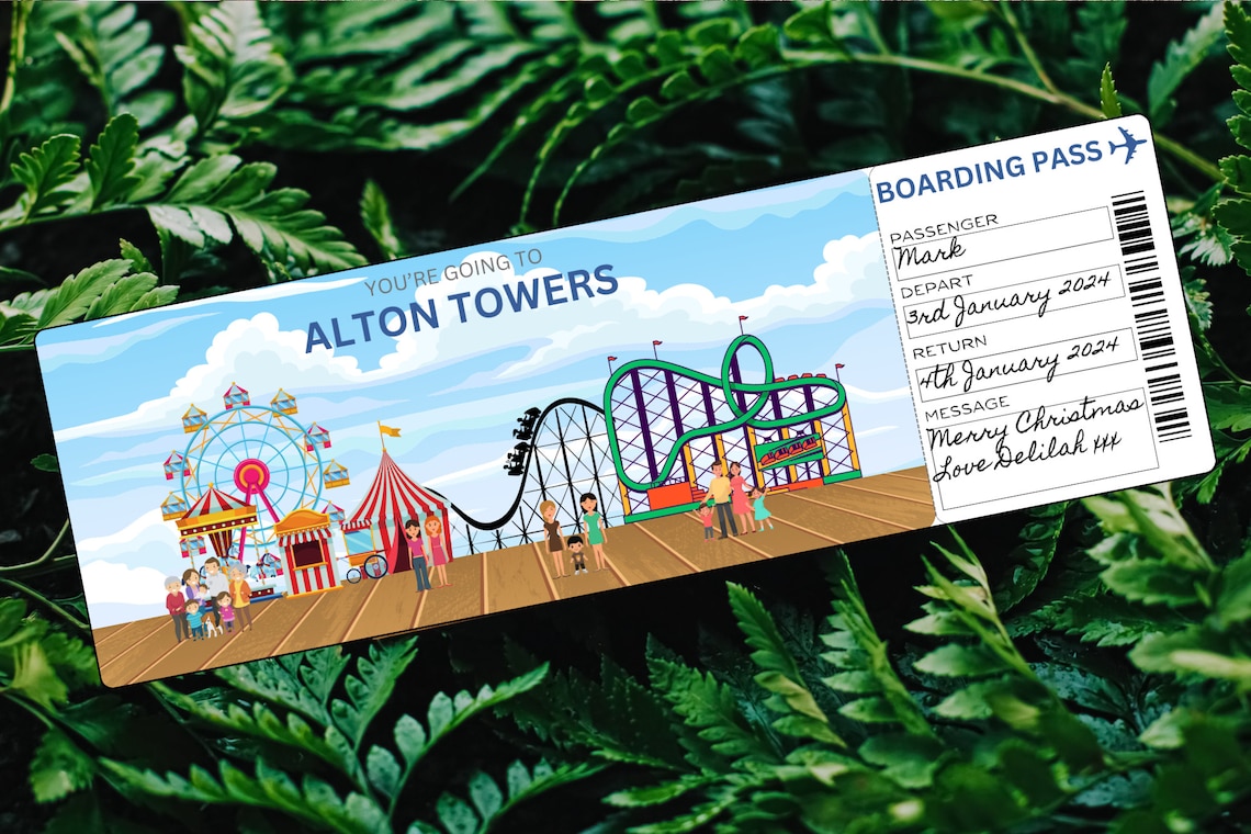 Personalised Custom Alton Towers Theme Park Surprise Reveal Ticket - Etsy